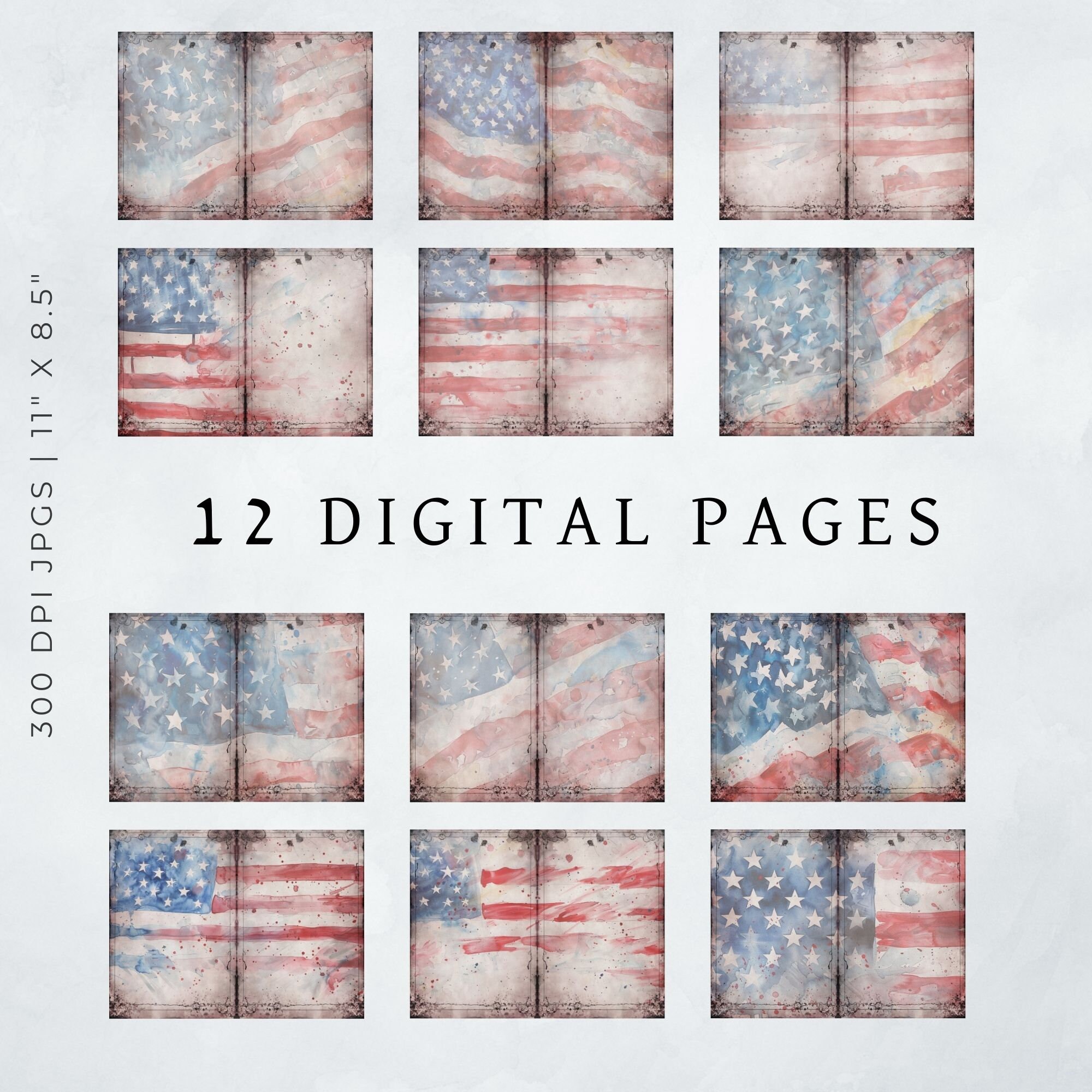 American Flag Patriotic JUNK JOURNAL PAGES Digital Paper, Red Blue ...