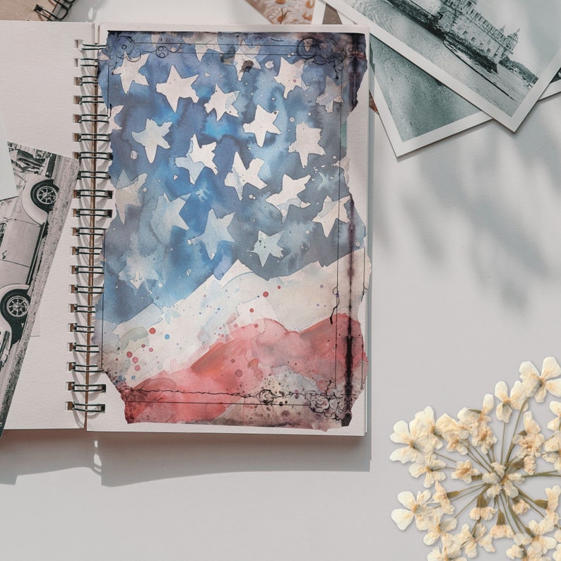 American Flag Patriotic JUNK JOURNAL PAGES Digital Paper, Red Blue ...