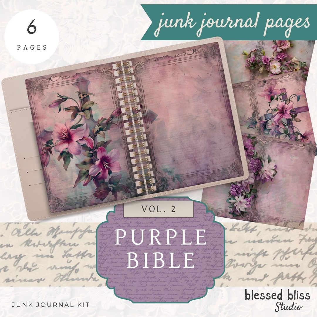 Purple Bible JUNK JOURNAL PAGES Digital Paper, Christian, Scripture ...