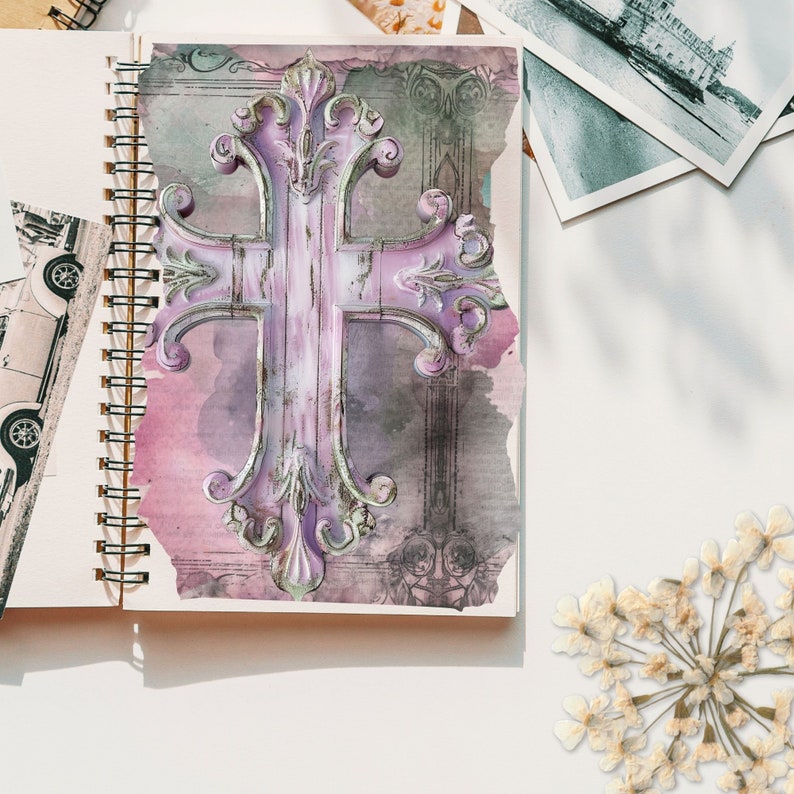 Purple Cross JUNK JOURNAL PAGES Digital Paper, Christian, Scripture ...
