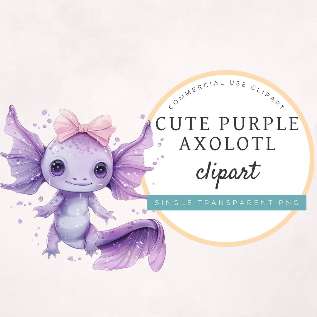 Cute Purple Axolotl Clipart SINGLE TRANSPARENT PNG, Commercial Use, Digital Stickers ...