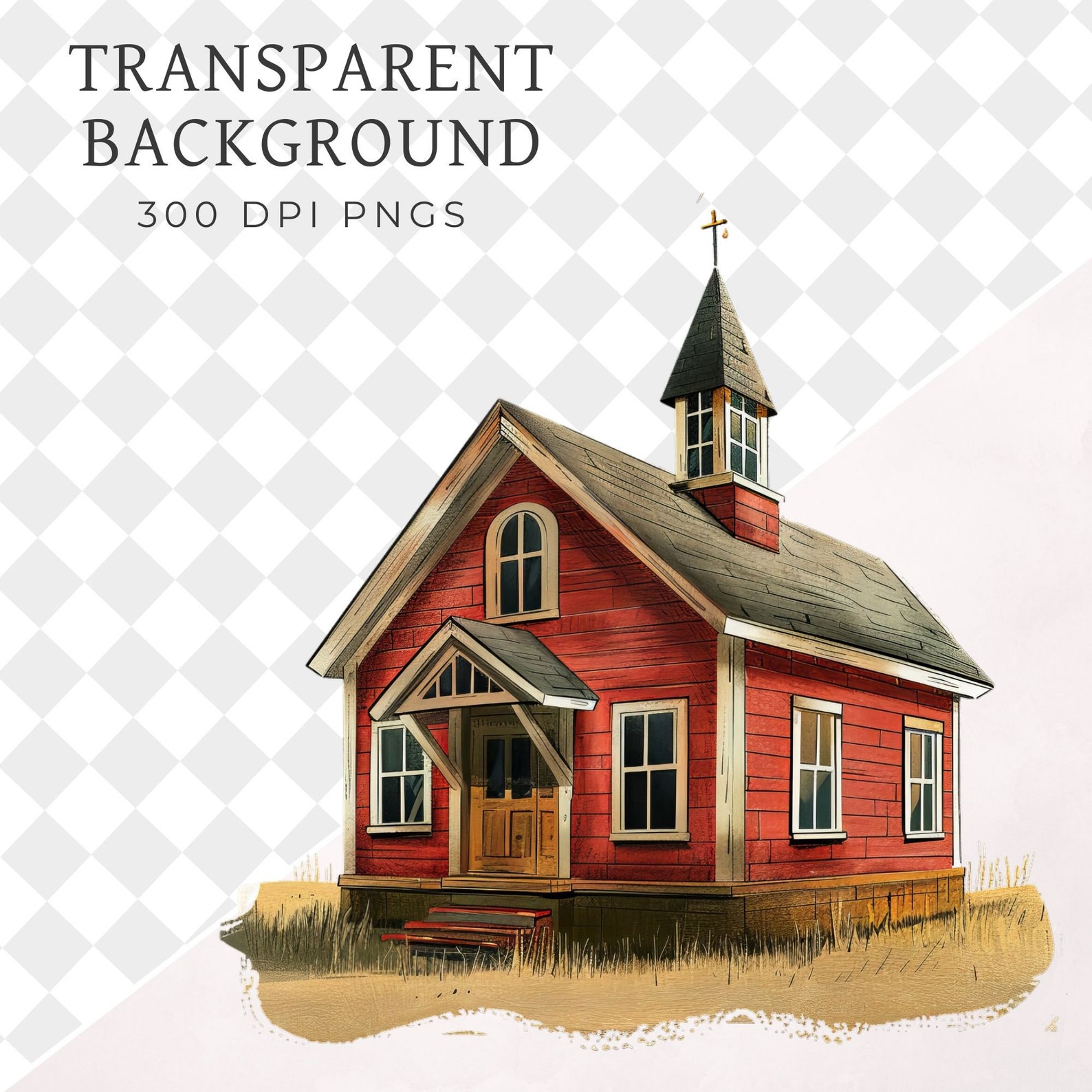 Vintage Schoolhouse Clipart SINGLE TRANSPARENT PNG, Commercial Use ...
