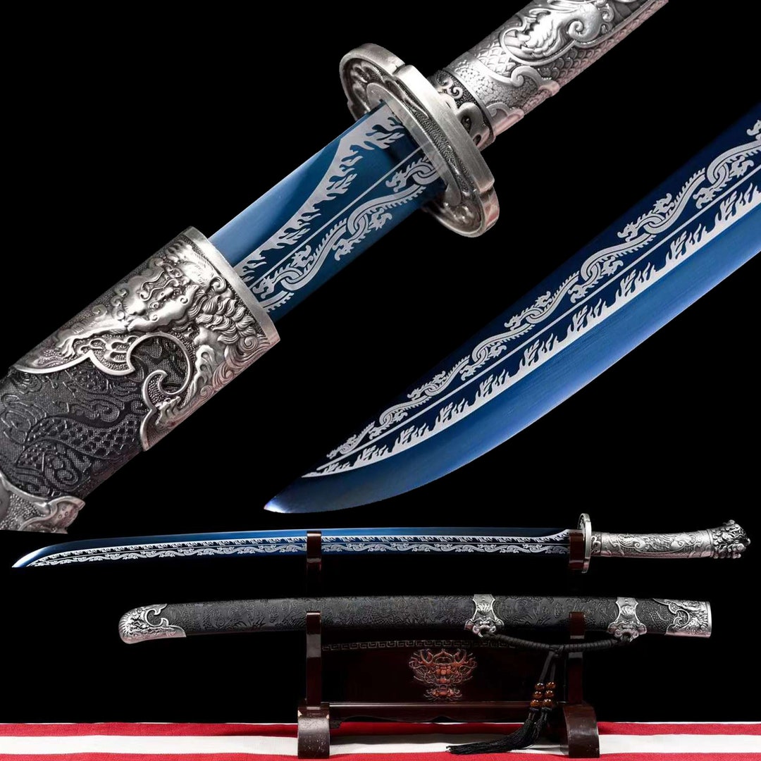 Black Katana,aluminum Alloy Accessories Samurai Sword,bake Blue Blade ...