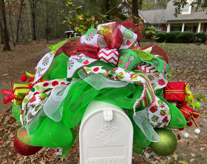 Christmas Mailbox Swag, Mailbox Swag, Deco Mesh Mailbox Topper, Home ...