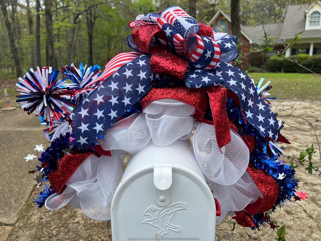 Fourth of July Mailbox Swag, Large Centerpiece, Mailbox Garland Swag, Mailbox Topper, Fourth of ...
