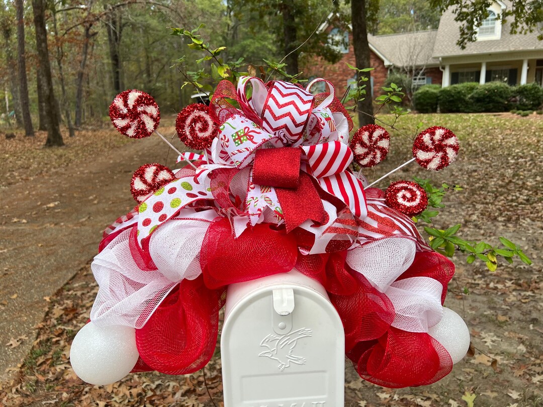 Christmas Peppermint Mailbox Swag, Large Christmas Centerpiece, Mailbox ...