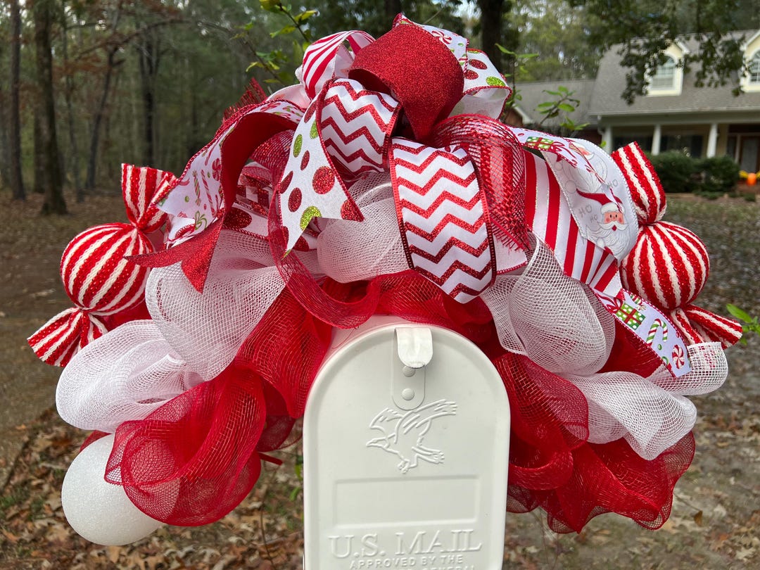 Christmas Peppermint Mailbox Swag, Large Christmas Centerpiece, Mailbox ...
