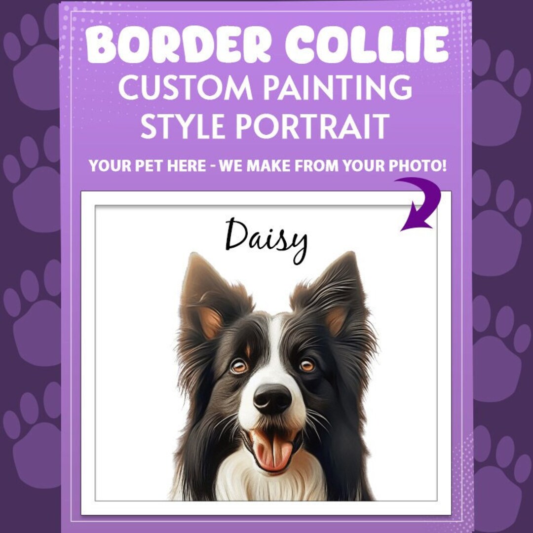 Custom Border Collie Poster Art Print Portrait of Your Border Collie ...