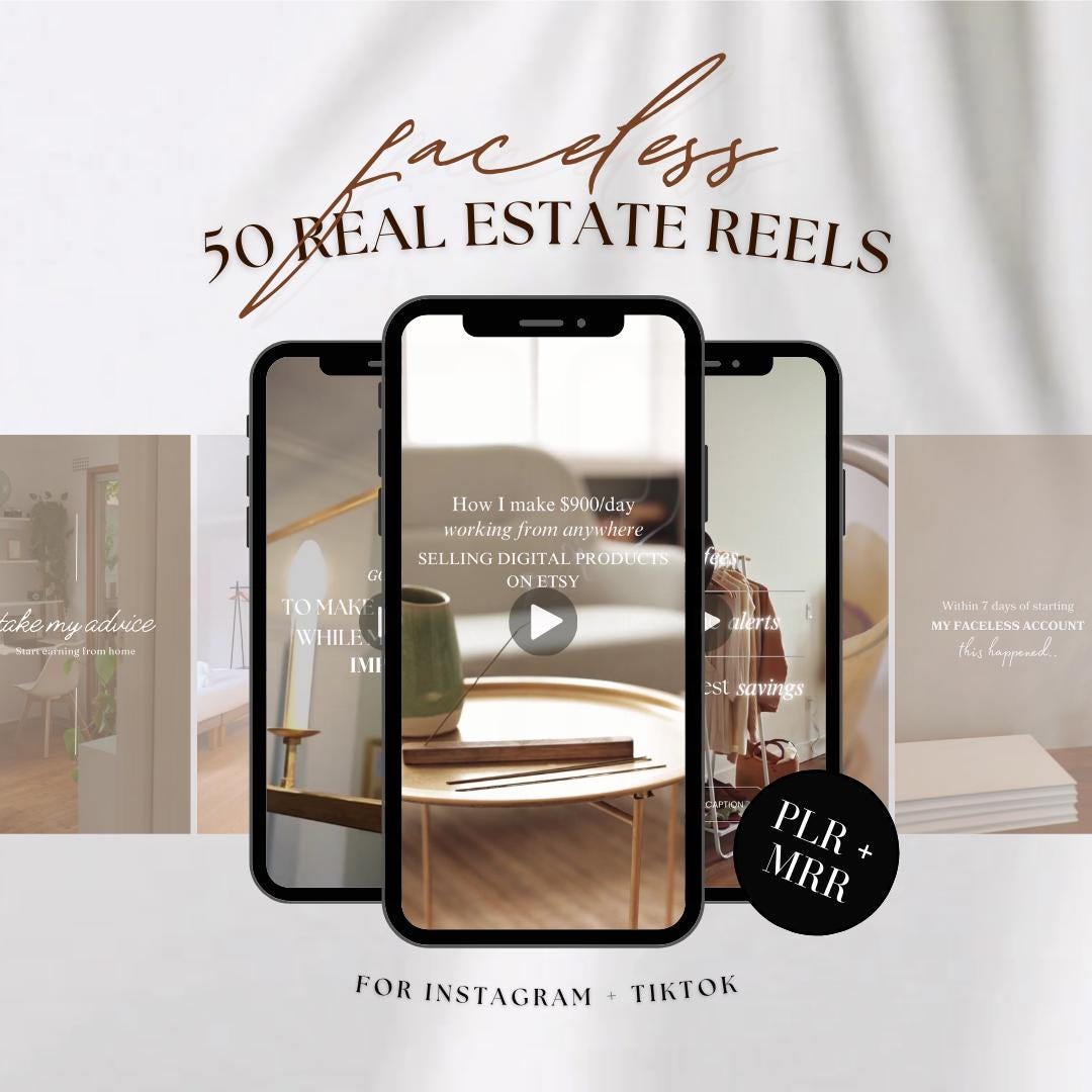 50 PLR MRR Real Estate Tiktok Instagram Video Reels Canva Faceless ...