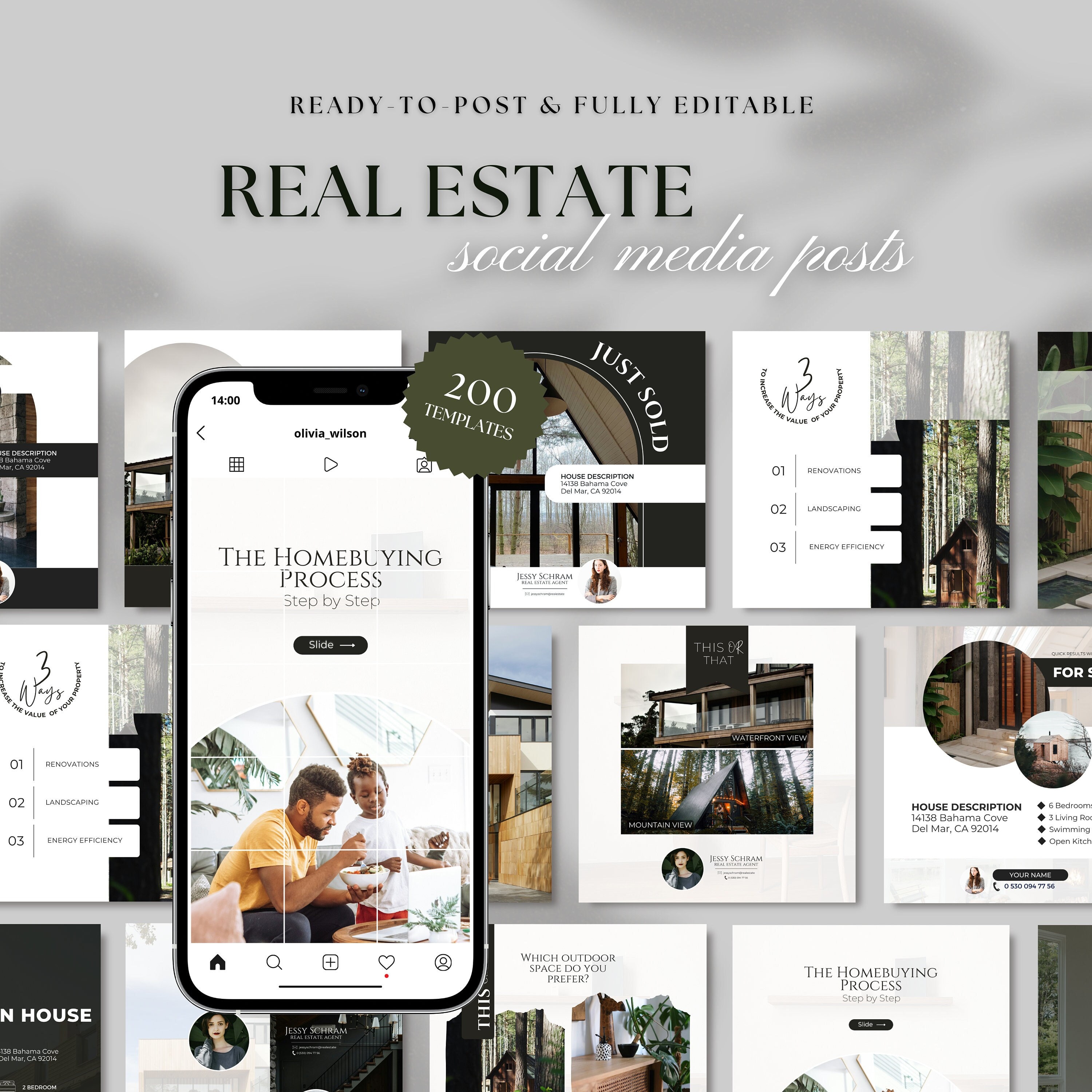 200 PLR MRR Real Estate Social Media Templates Instagram Posts Real ...