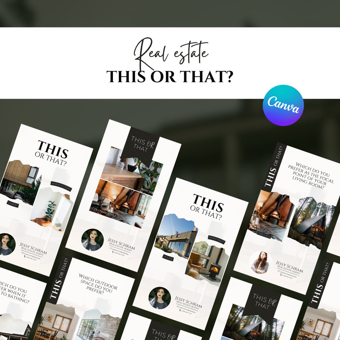 190 PLR MRR Real Estate Instagram Stories Social Media Templates Canva ...