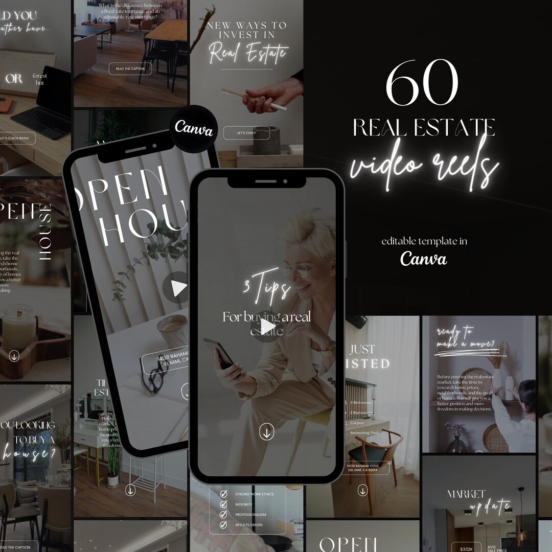 60 PLR MRR Real Estate Instagram Video Reels Canva Faceless Reels ...