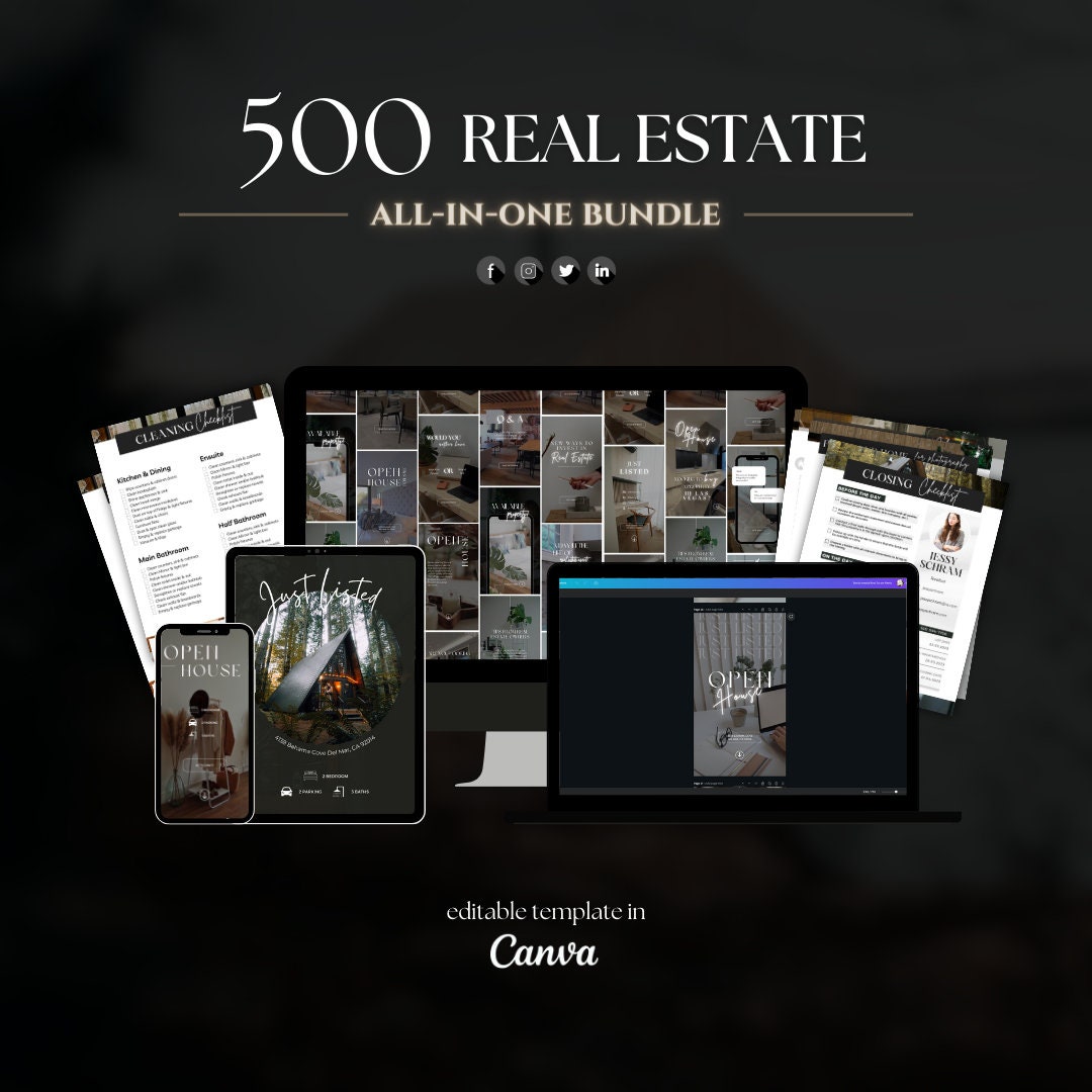 500 PLR MRR Real Estate Instagram Bundle Video Reels Canva Faceless ...