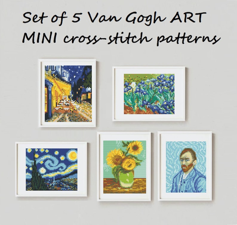 Set of 5 Van Gogh Mini Cross Stitch Pattern Vincent Van Gogh Starry ...