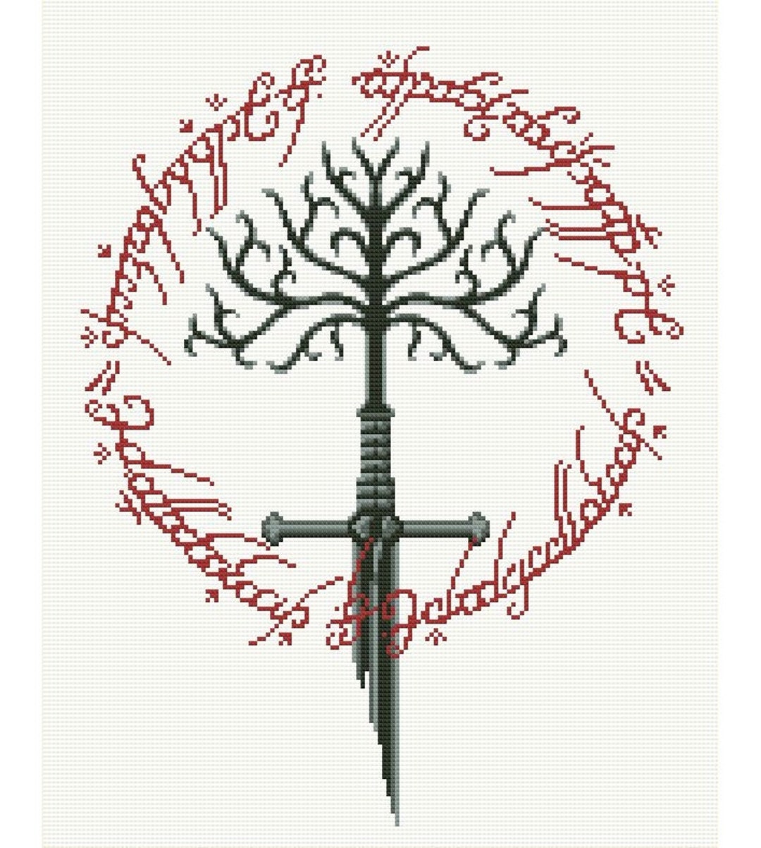 LOTR Tree of Gondor Cross Stitch Pattern Magic White Tree Anduril Lord of the Rings PDF Chart ...