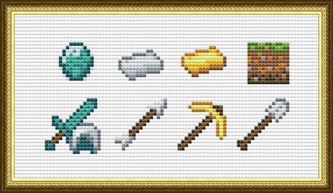 Mine Tools Cross Stitch Pattern Mine Craft Sword Pickaxe Shovel Diamond ...