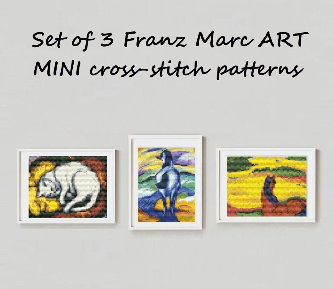 Set of 3 Franz Marc Mini Cross Stitch Pattern White Cat Horse in ...