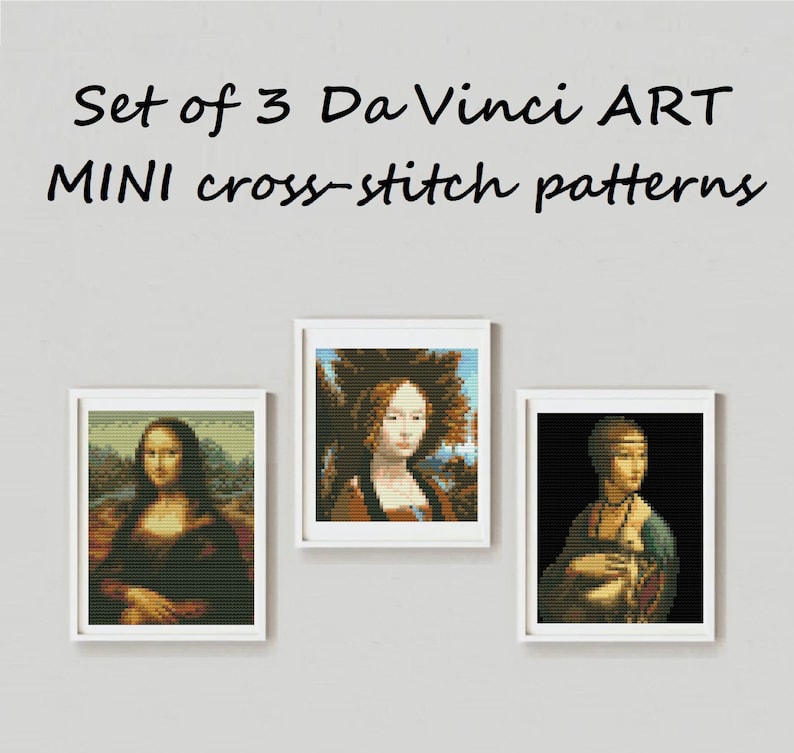 Set of 3 Leonardo Da Vinci Mini Cross Stitch Pattern Mona Lisa La ...
