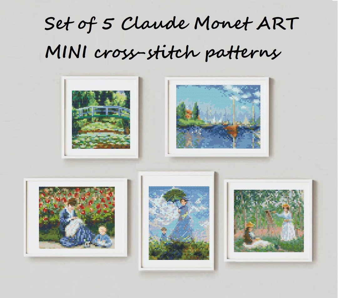 Set of 5 Claude Monet Mini Cross Stitch Pattern Claude Monet Painting ...
