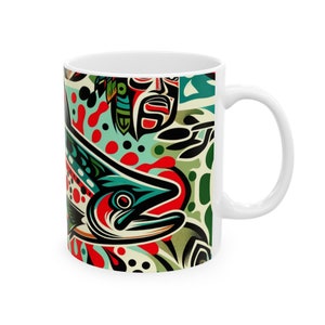 Salmon Art Ceramic Mug, Fishing Lover Gift, Marimekko Coffee Cup, Dad's ...