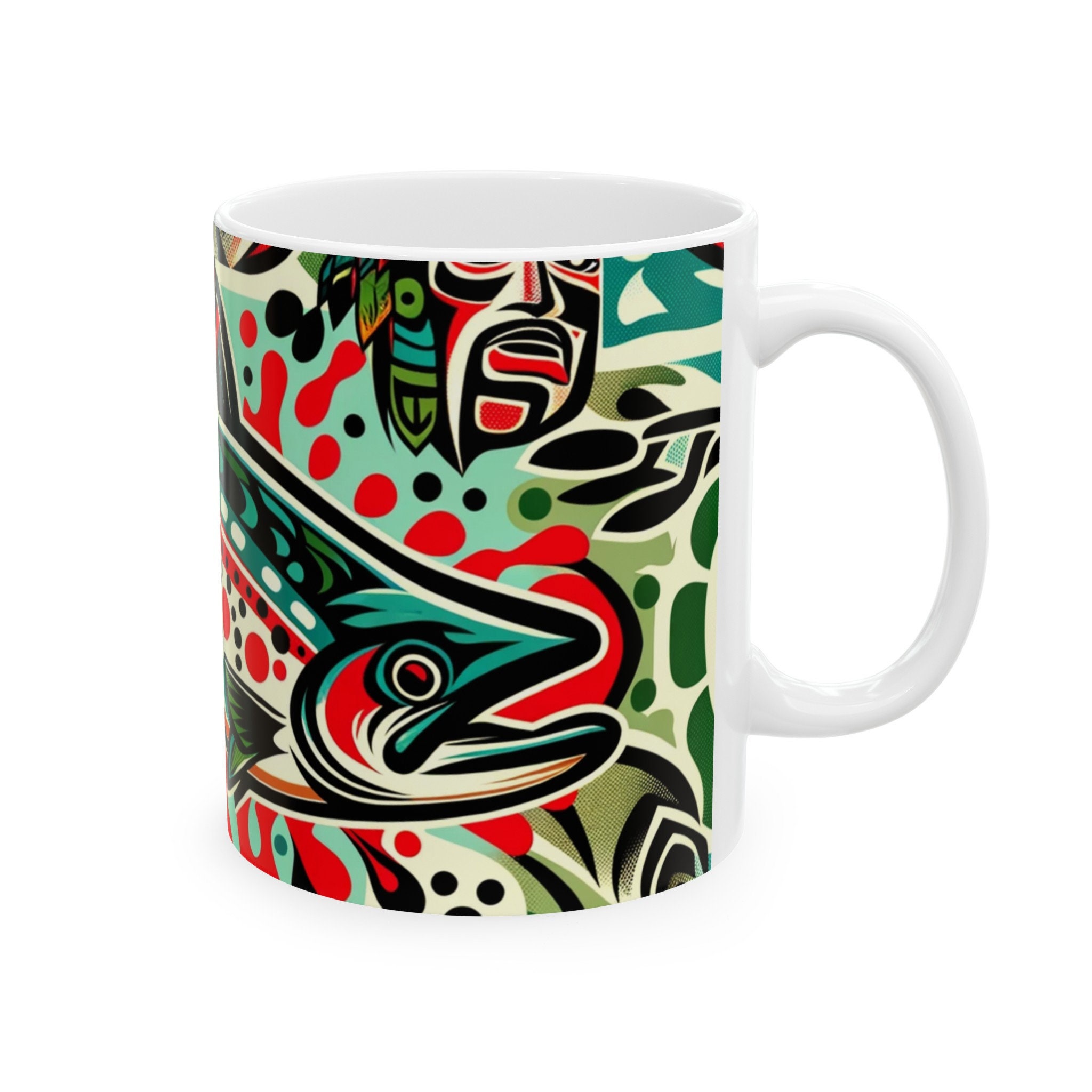 Salmon Art Ceramic Mug, Fishing Lover Gift, Marimekko Coffee Cup, Dad's ...