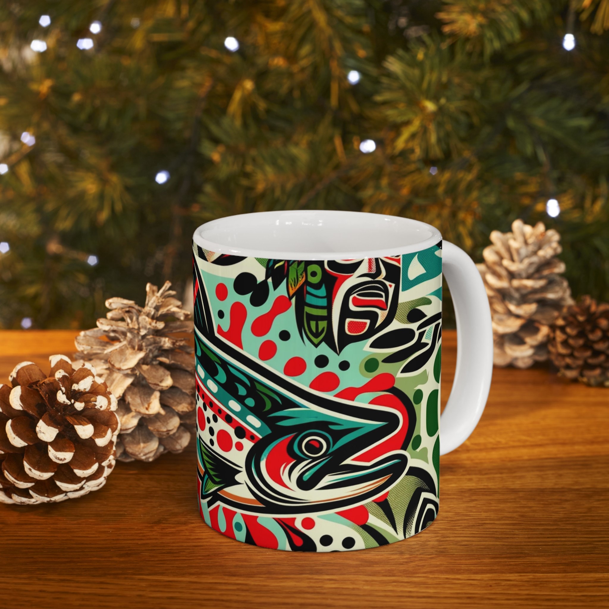 Salmon Art Ceramic Mug, Fishing Lover Gift, Marimekko Coffee Cup, Dad's ...