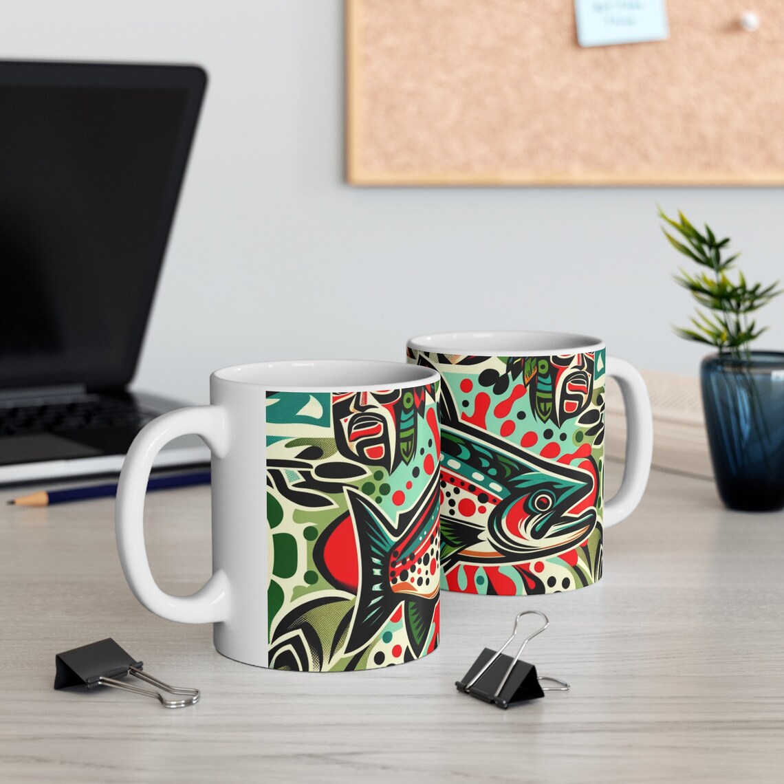 Salmon Art Ceramic Mug, Fishing Lover Gift, Marimekko Coffee Cup, Dad's ...