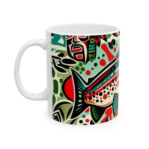 Salmon Art Ceramic Mug, Fishing Lover Gift, Marimekko Coffee Cup, Dad's ...