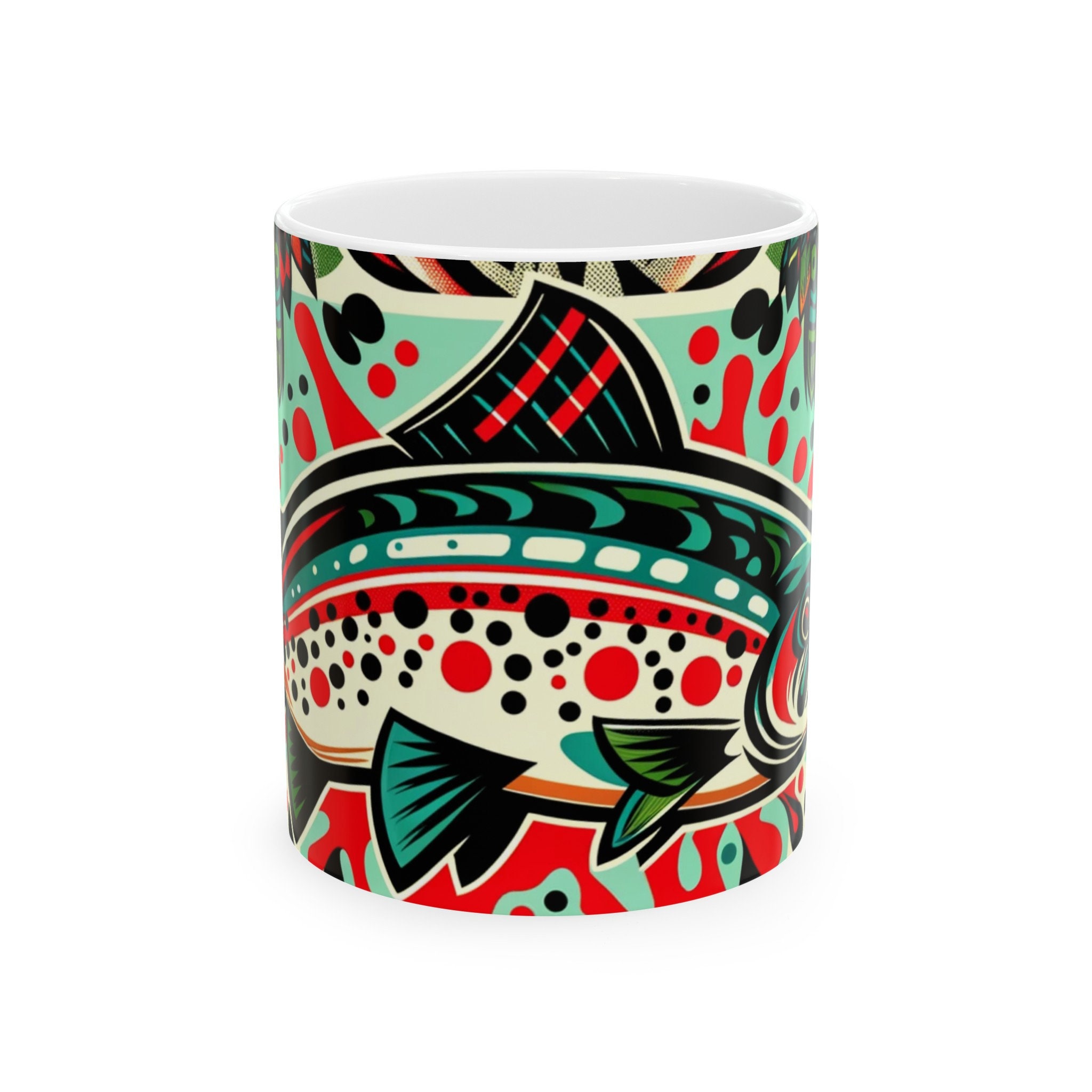 Salmon Art Ceramic Mug, Fishing Lover Gift, Marimekko Coffee Cup, Dad's ...