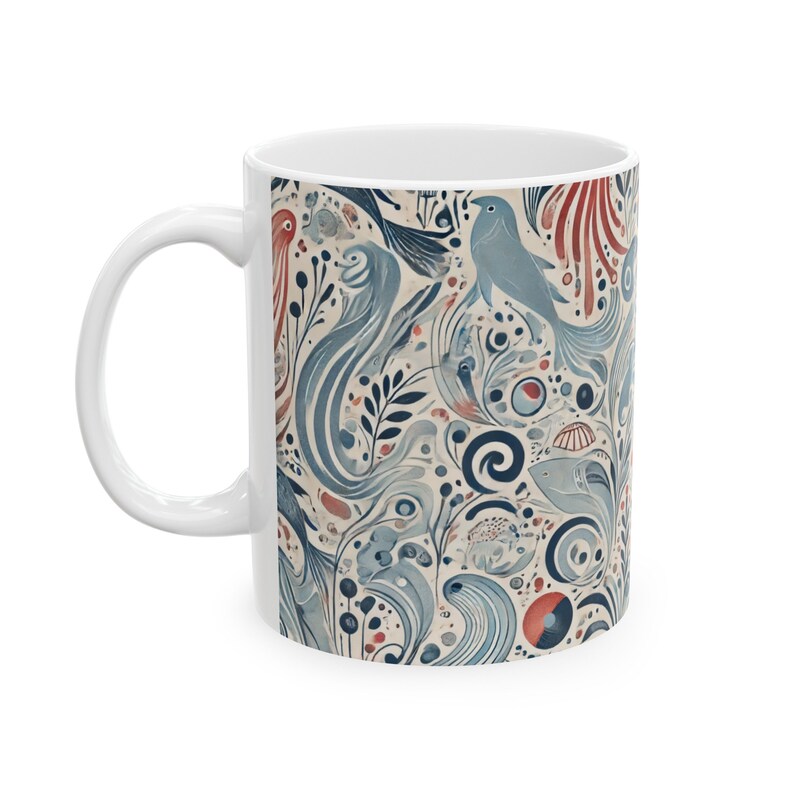 Sea Creature Art Ceramic Mug - Marimekko Inspired Finnish Pattern ...
