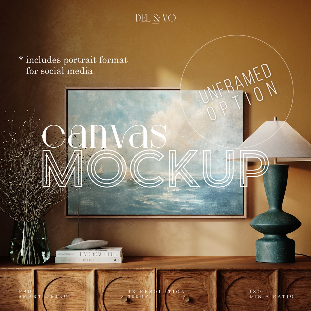 Horizontal Canvas Rustic Float Frame Mockup DIN A Mockup for Wall Art ...