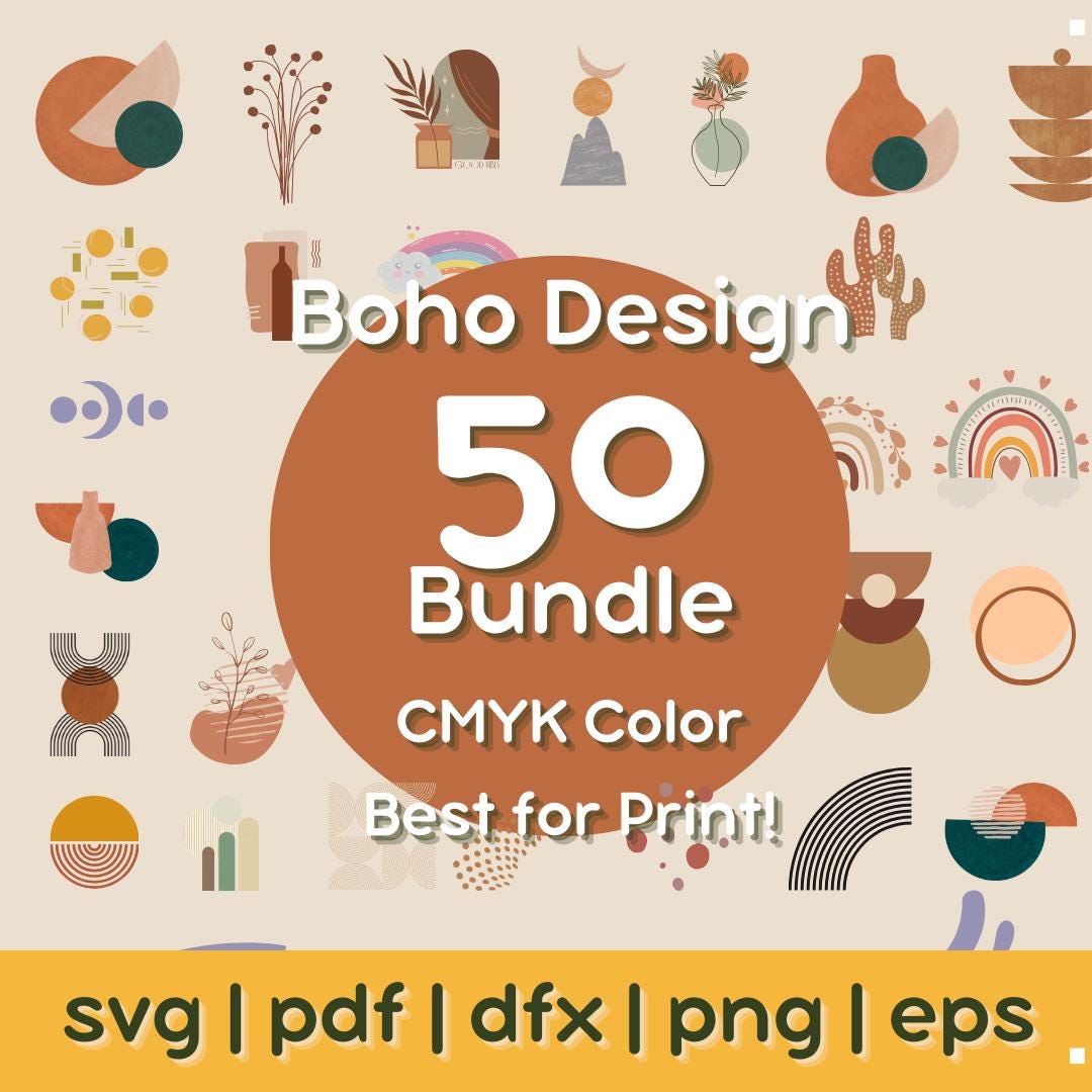 Boho 50 SVG Bundle, Boho Clipart SVG Bundle, Modern Design SVG, Hand ...