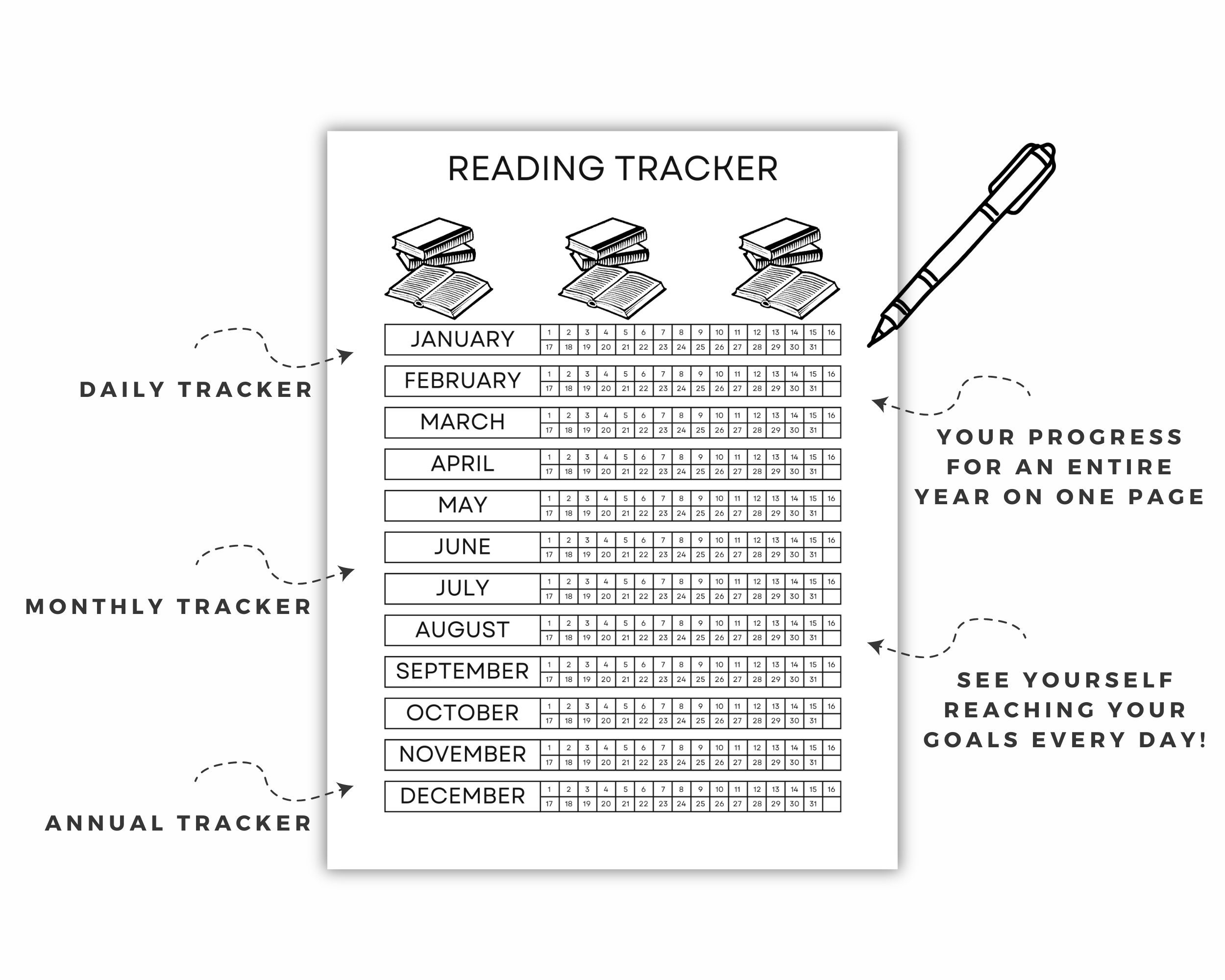 Reading Tracker Printable! Black-white. Grayscale. Motivation in ...