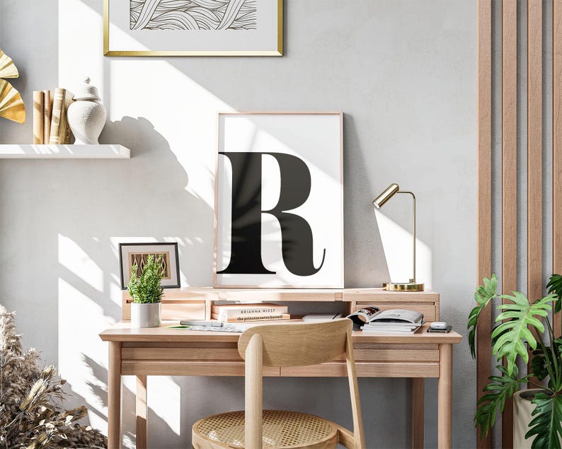 R Letter Poster R Poster Inital Wall Decor Initial Wall Art Monogram ...