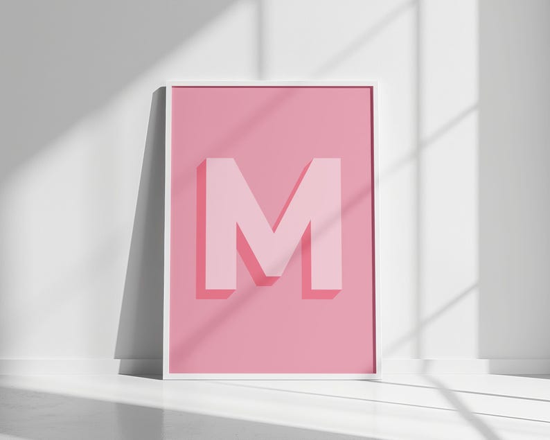 M Letter Poster M Poster Inital Wall Decor Initial Wall Art Monogram ...