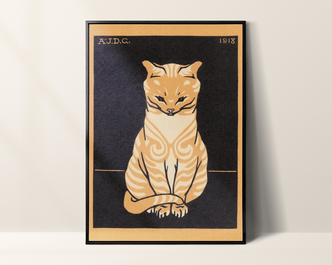 Antique Cat Print, Cat Silhouette Print, Boho Cat Print, Retro Cat ...