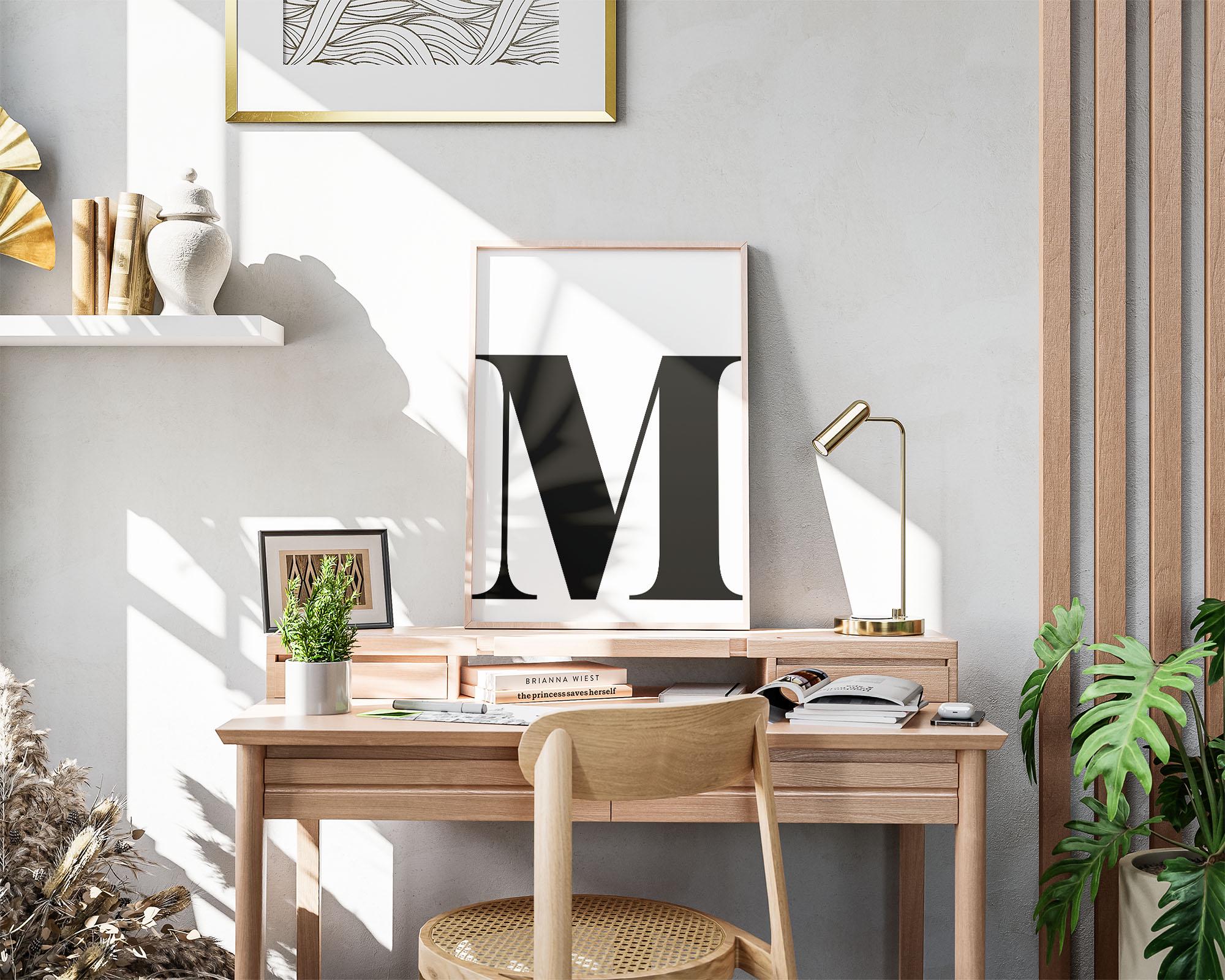 M Letter Poster M Poster Inital Wall Decor Initial Wall Art Monogram ...