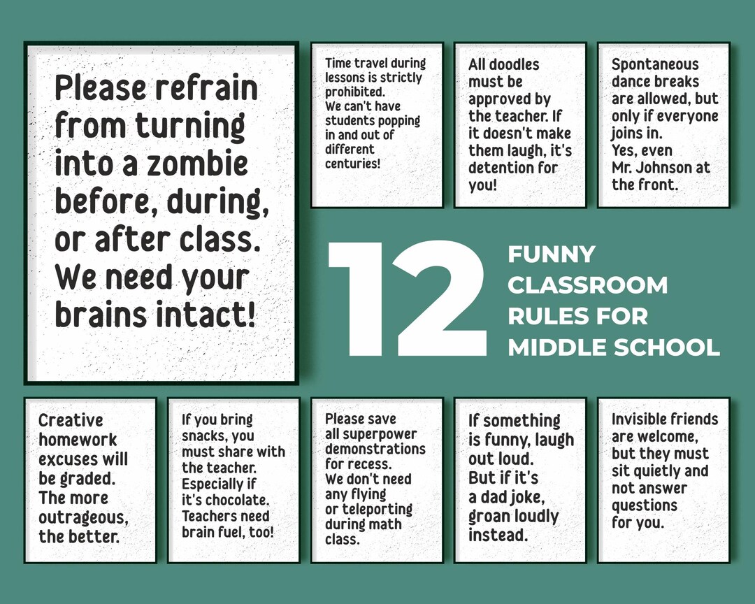 12 Funny Classroom Rules for Middle High School Classroom Decor ...