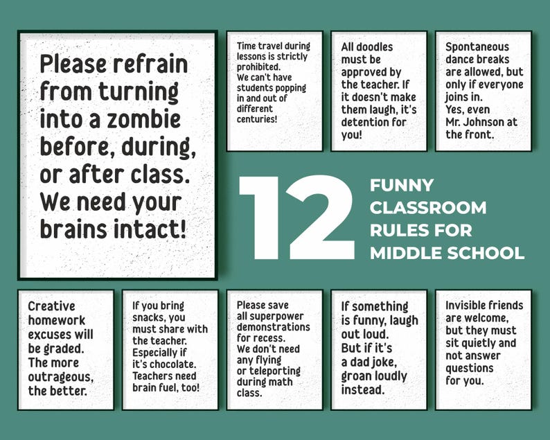 12 Funny Classroom Rules for Middle High School Classroom Decor ...