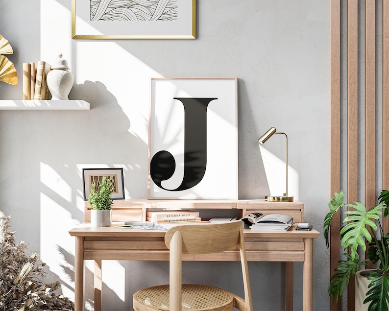 J Letter Poster J Poster Inital Wall Decor Initial Wall Art Monogram ...