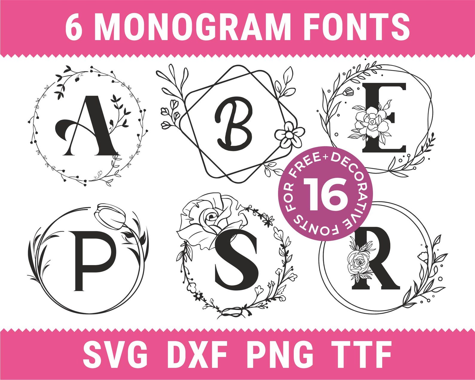 Monogram Font SVG Bundle, 6 Fonts, Circle Monogram Svg, Monogram ...