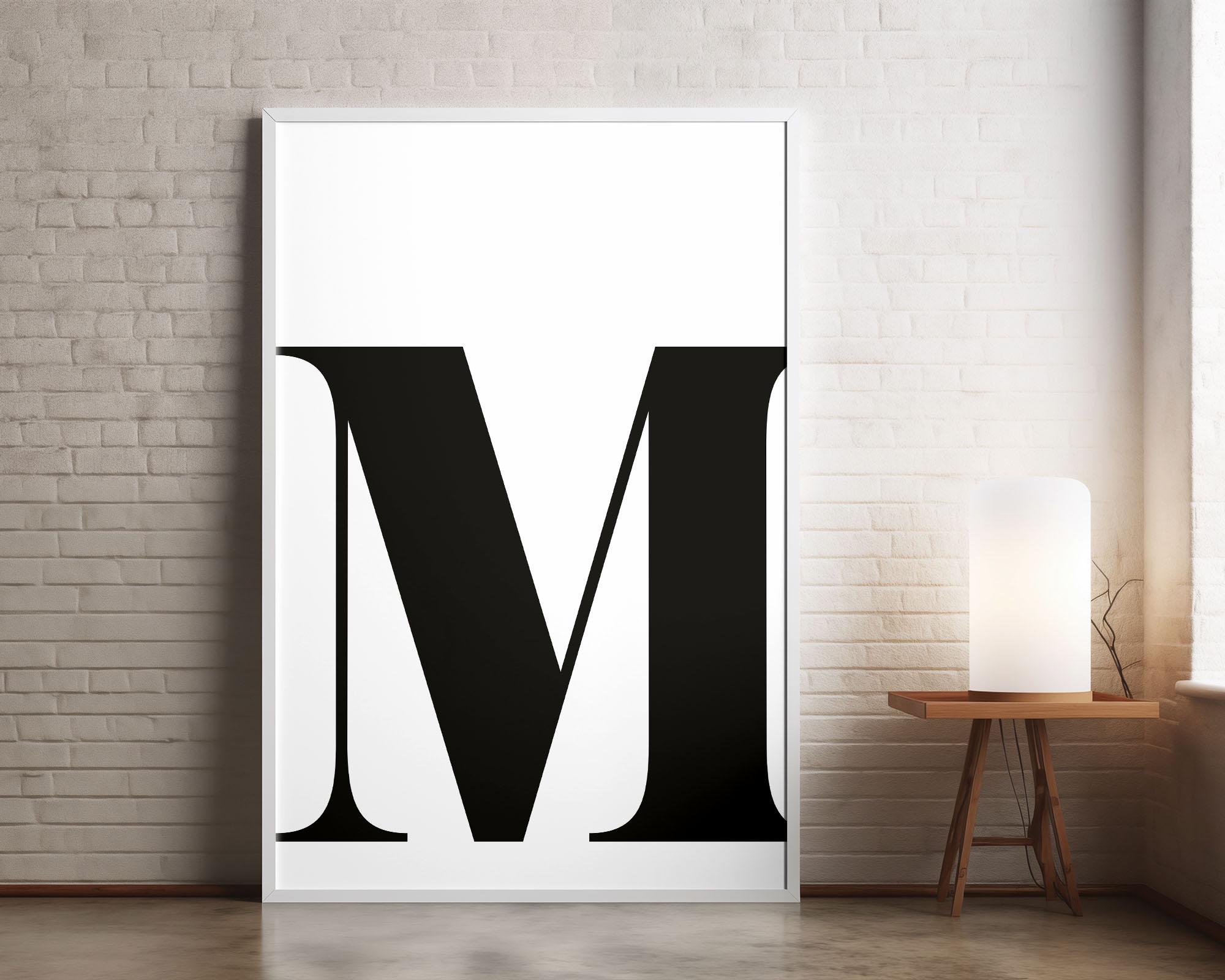 M Letter Poster M Poster Inital Wall Decor Initial Wall Art Monogram ...