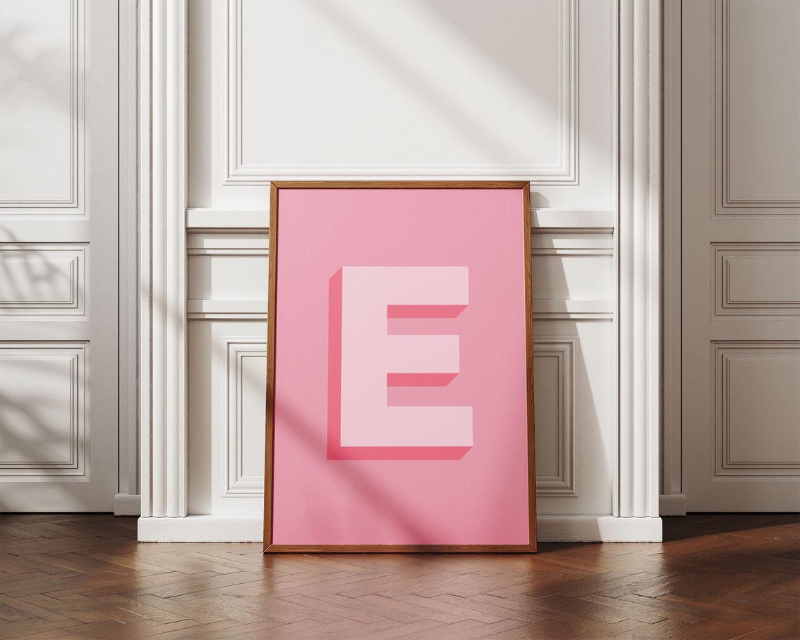 E Letter Poster E Poster Inital Wall Decor Initial Wall Art Monogram ...