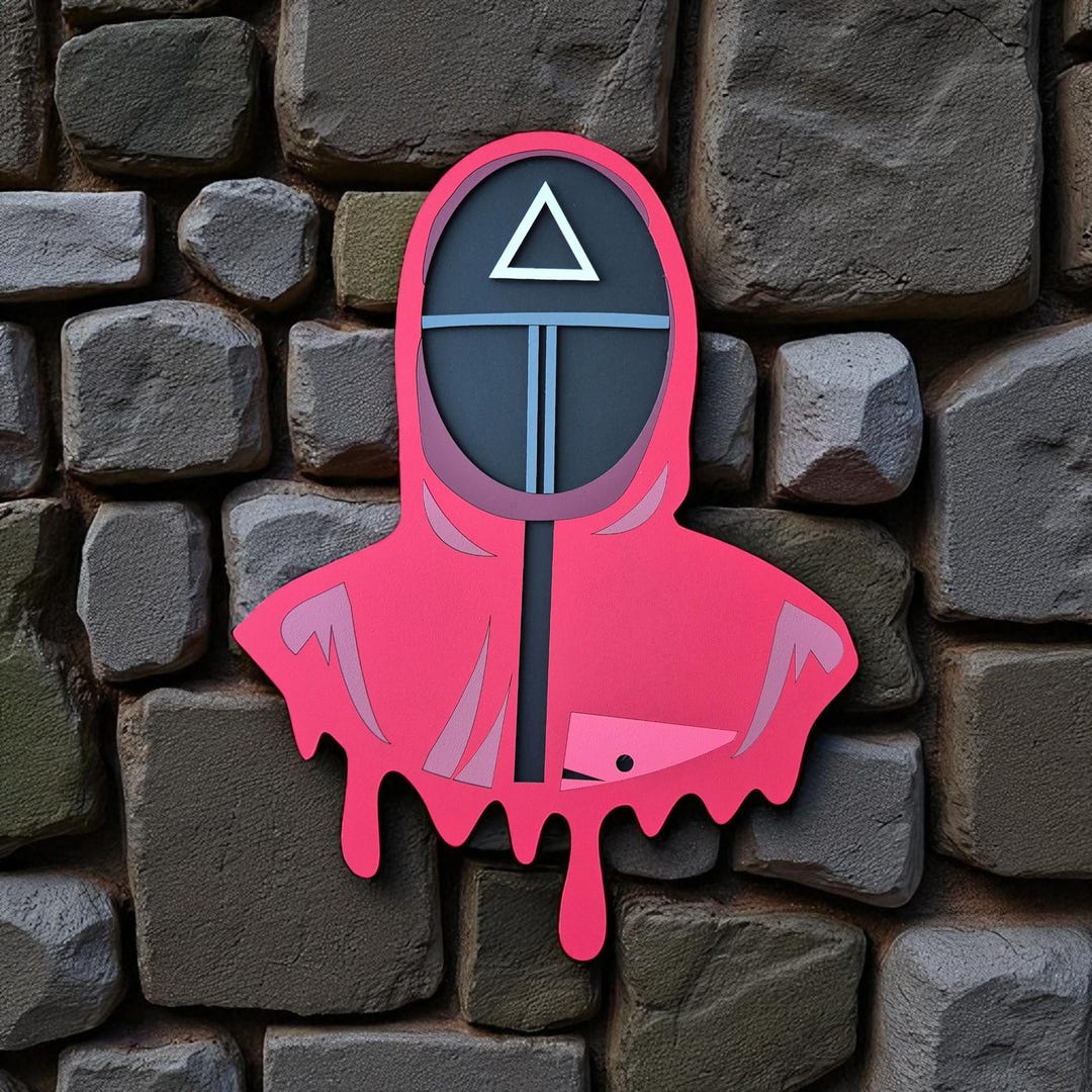 Squid Game Triangle Mask Wall Art, Wooden Geometric Decor, Modern TV ...