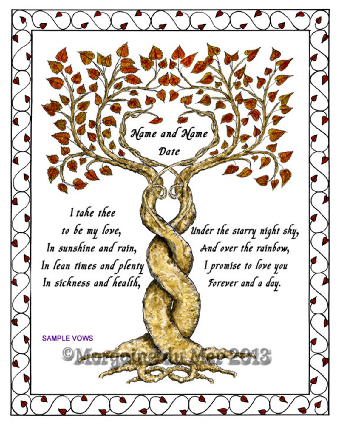 Two Trees Entwined Autumn Leaves Custom Wedding Vows Print - Etsy
