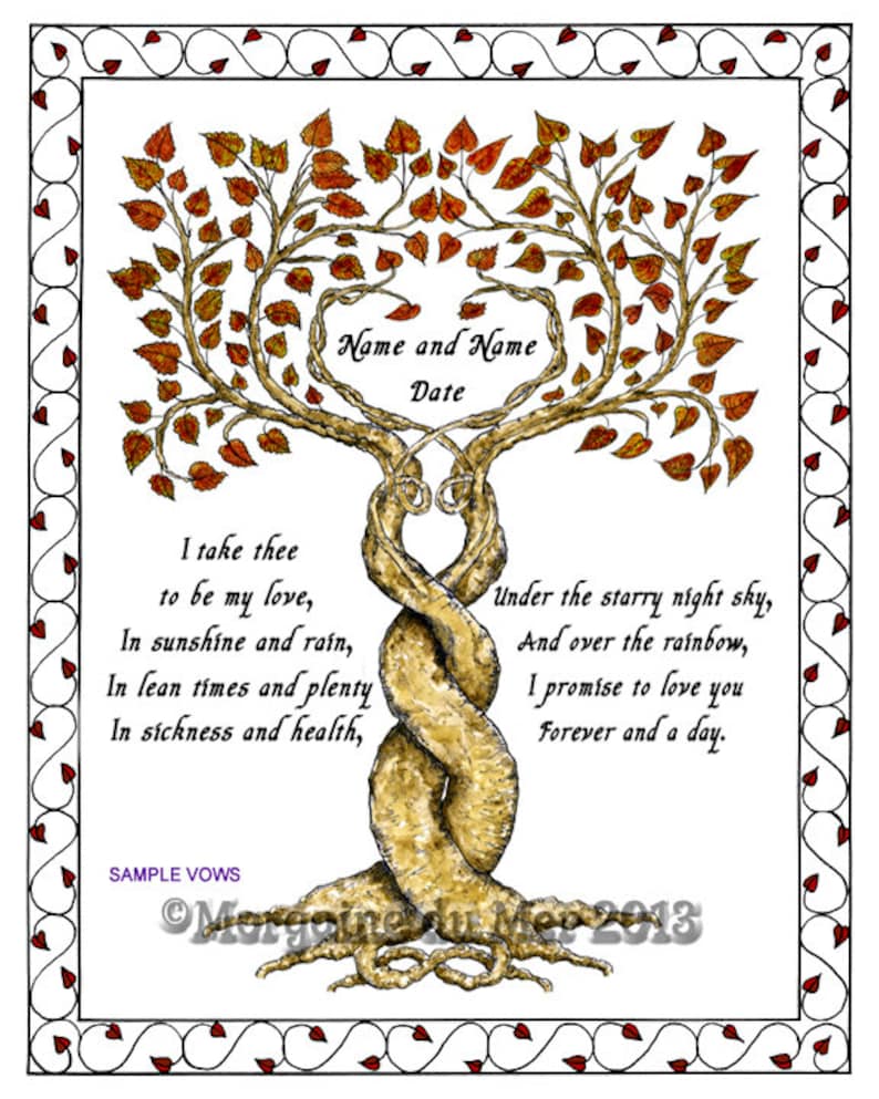 Two Trees Entwined Autumn Leaves Custom Wedding Vows Print - Etsy
