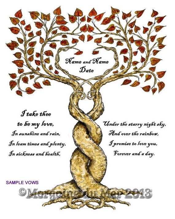Items similar to Two Trees Entwined Autumn Leaves Custom Wedding Vows ...
