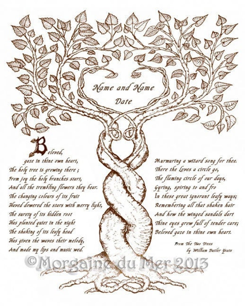 Two Trees Marriage Custom Wedding Print Handfasting Certificate Sepia ...