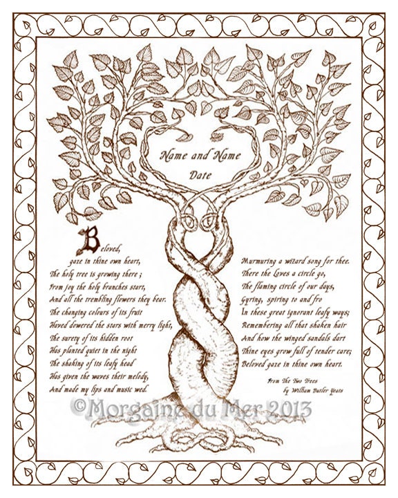 Two Trees Marriage Custom Wedding Print Handfasting Certificate Sepia ...