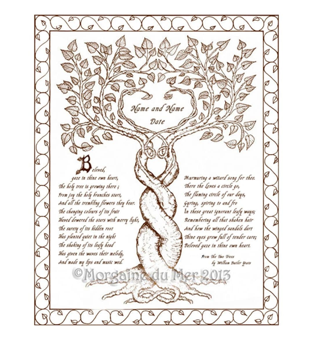Two Trees Marriage Custom Wedding Print Handfasting Certificate Sepia ...